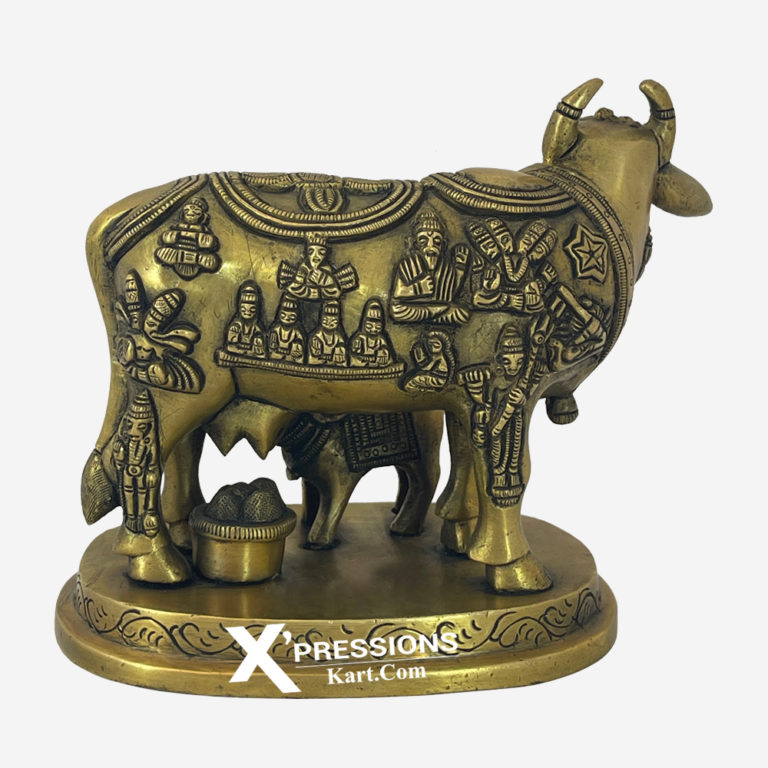 Brass Cow With Calf With Cow Depicting Different Gods In Superfine ...